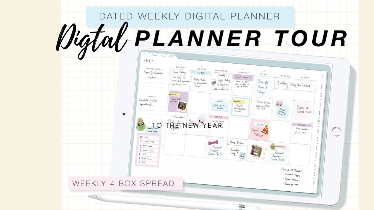 Digital Planner Tour | Pastel Dated 12 Month Planner - 4 Box Weekly ...