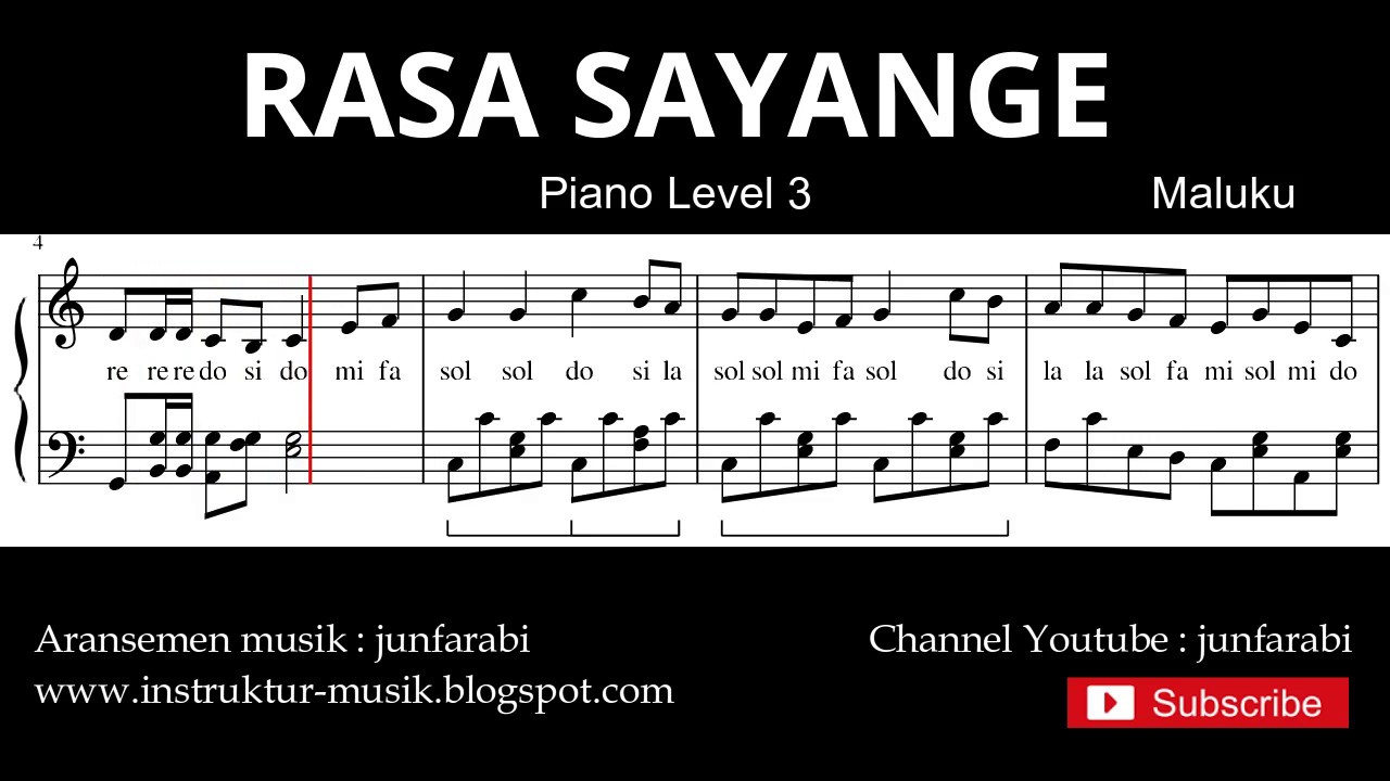 notbalok rasa sayange - tutorial piano tingkat 3 - piano instrument ...