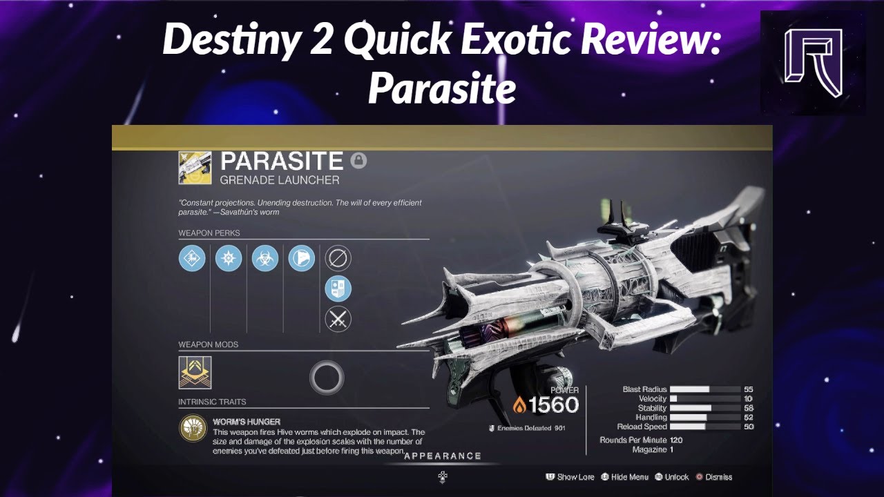 Destiny 2 Quick Exotic Review: Parasite - YouTube