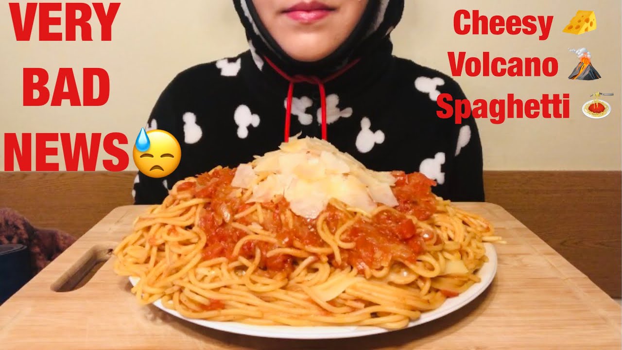 I NEED HELP!! ASMR Cheesy Volcano Spaghetti (BIG BITES) - YouTube