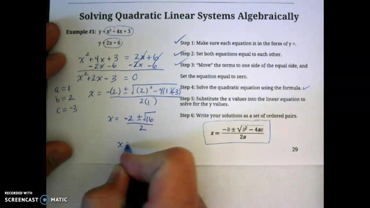 Solving Quadratic Linear Systems Algebraically - YouTube