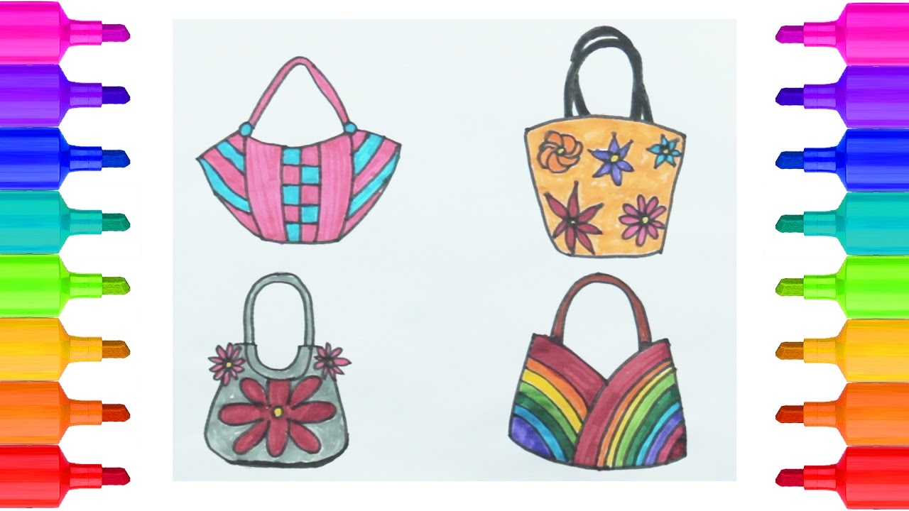 Drawing For Girls Beautiful Bags | Coloring Pages for Kids | Drawing ...