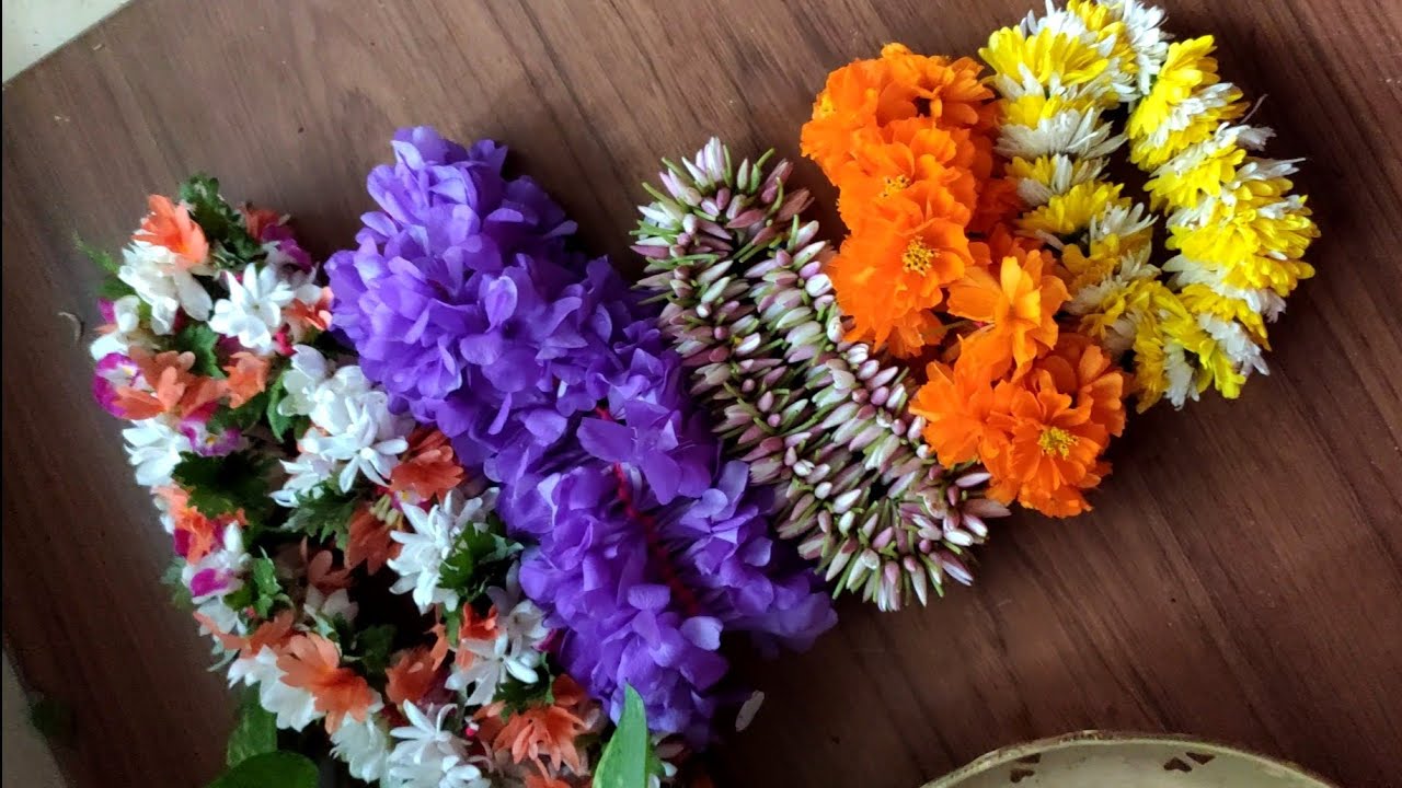 Madras maragatham | 5 வகை பூ மாலை|Garland from home harvested flowers😍# ...
