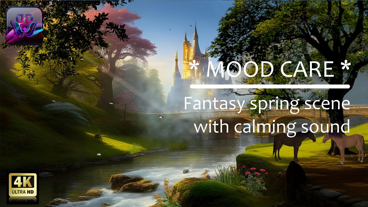 Sunny fantasy spring scene with relaxing sound to use as background and ...