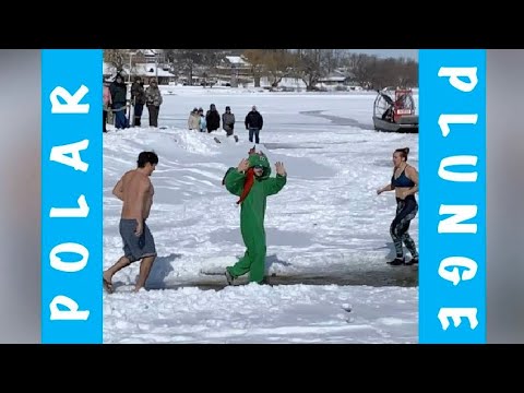 Jumping in a FROZEN LAKE at 20°F! - Polar plunge in a Dragon onesie