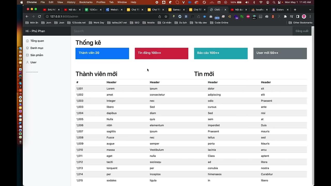 [Seri web rao vặt] - Làm giao diện dashboard và hiển thị số liệu - 123code.net - YouTube