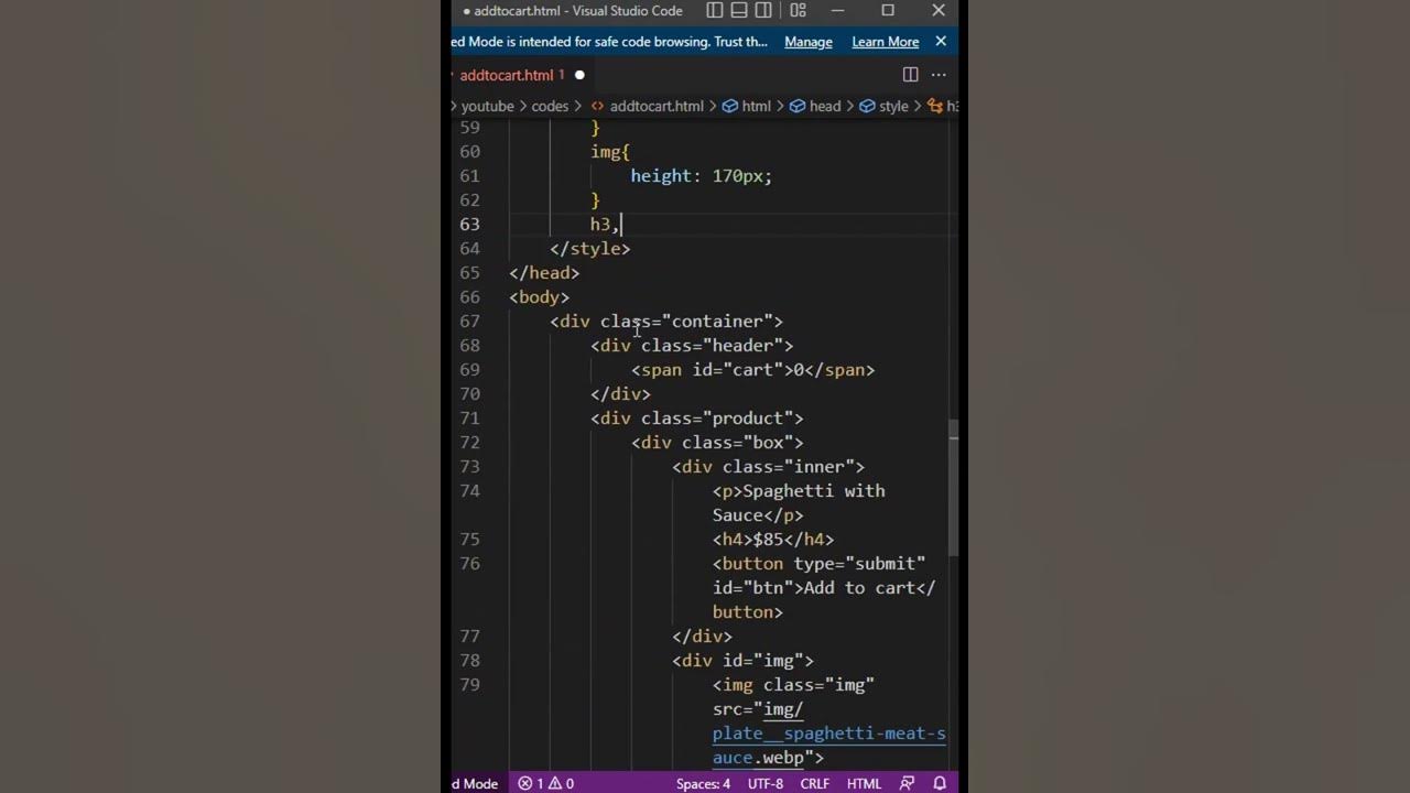 Add to cart functionality using html, css - YouTube