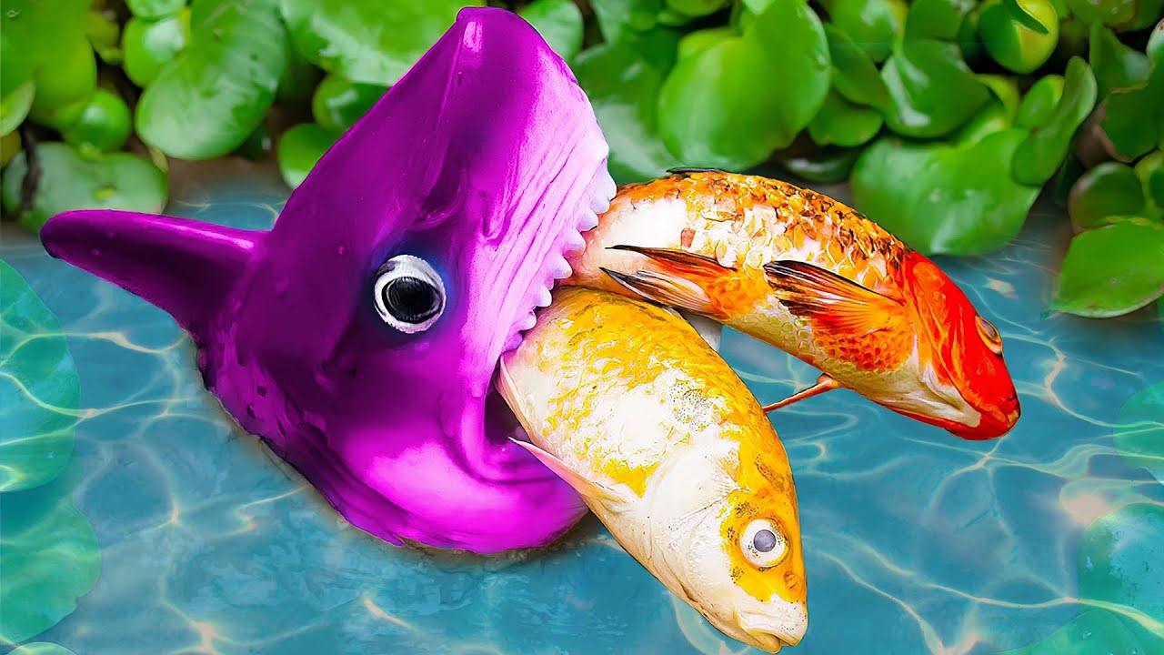 Stop Motion ASMR | Yellow Vs Red Carp Swallow Eel 💕 Airpod Vs Robot 💕 ...