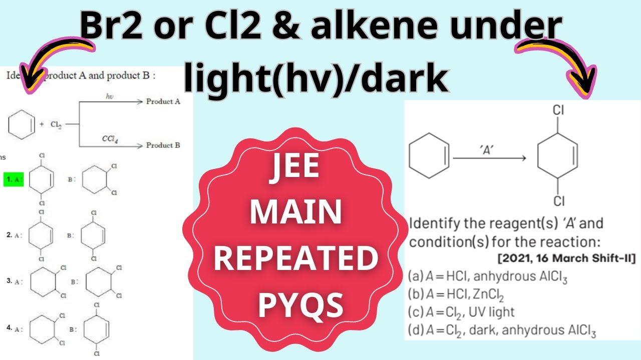 Br2 or Cl2 & Alkene under light (hv)/dark conditions | IIT JEE Main ...