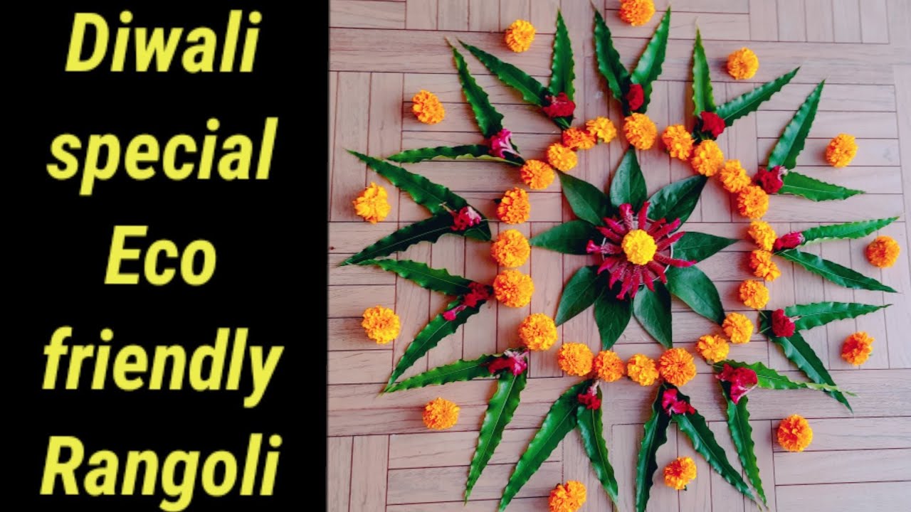 How to make easy "Eco friendly Rangoli "with/leaves & flowers # ...