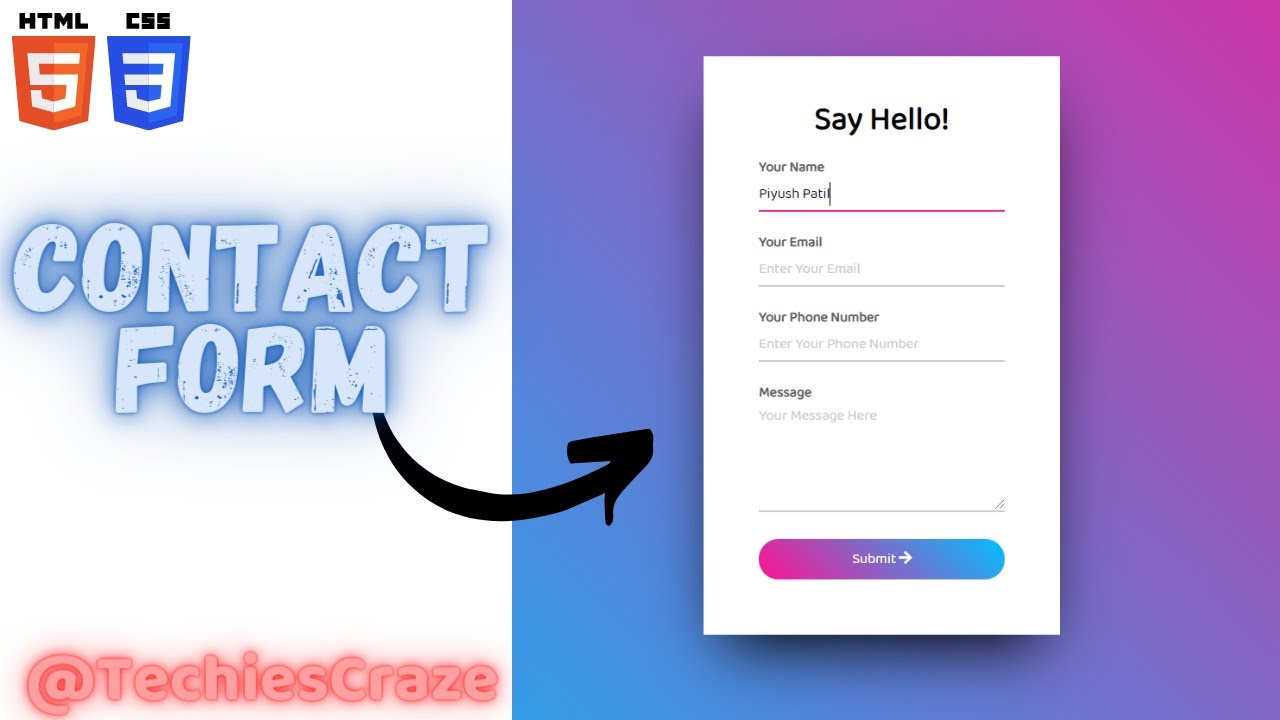 Contact Form With Gradient Background Using Html And Css Techiescraze Youtube 1073