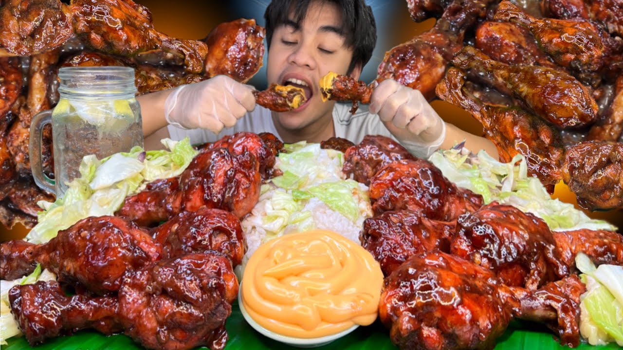 BBQ CHICKEN KAWALI with CHEESE DIPPING SAUCE & CABBAGE RICE MUKBANG ...