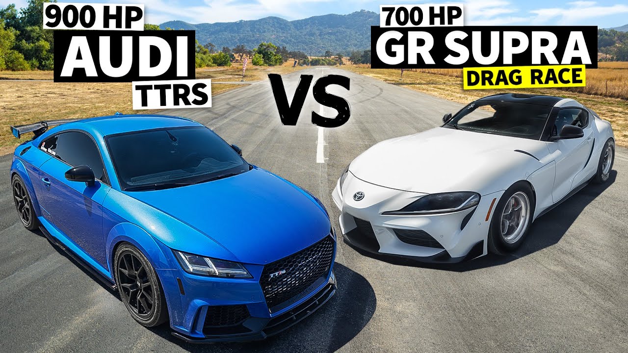 900hp Audi TT RS vs 700hp Toyota GR Supra — No Prep Drag Race - YouTube