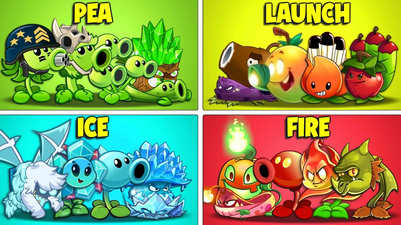 PvZ2 - 5Teams PEA x FIRE x ICE x SPEAR x LAUNCH Power Up - Which plant ...