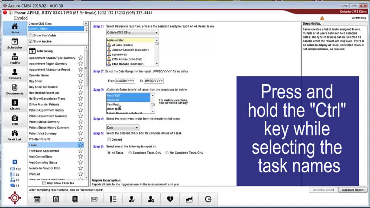 Accuro EMR - Module 3 - Running a Task Report Demo - YouTube