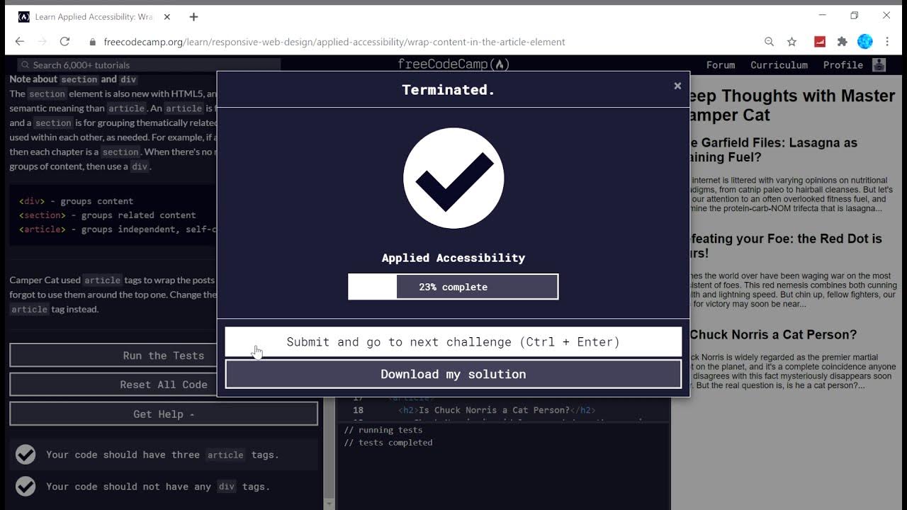 Applied Accessibility (5/22) | Wrap Content in the article Element | freeCodeCamp - YouTube