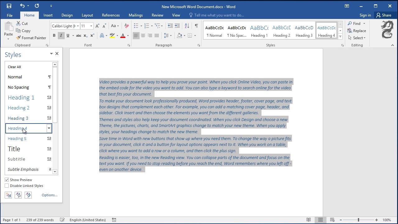 Show or hide Styles pane in Word - YouTube