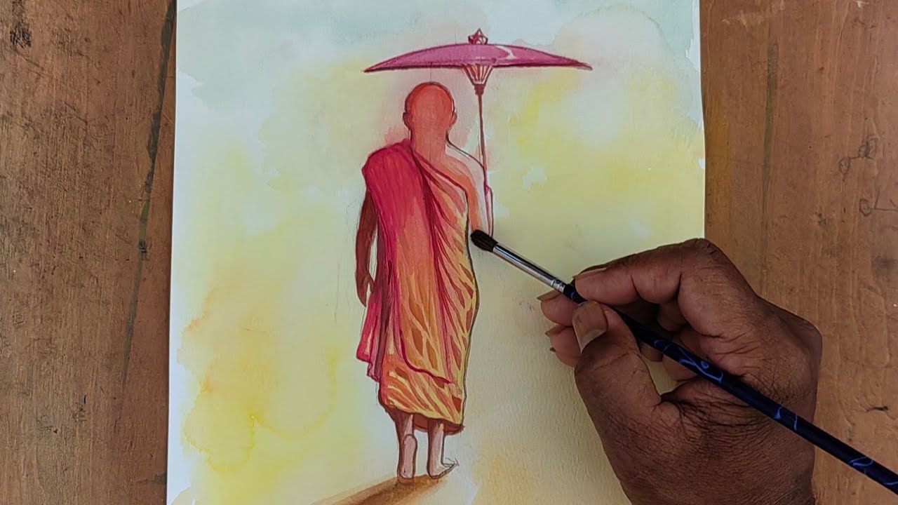 Learn to draw the simple buddhist monk #watercolourpainting - YouTube