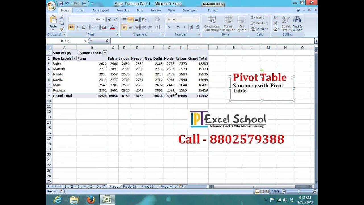 Advanced Excel Training with Sujeet Kumar (Pivot Table Summary of Data) - YouTube