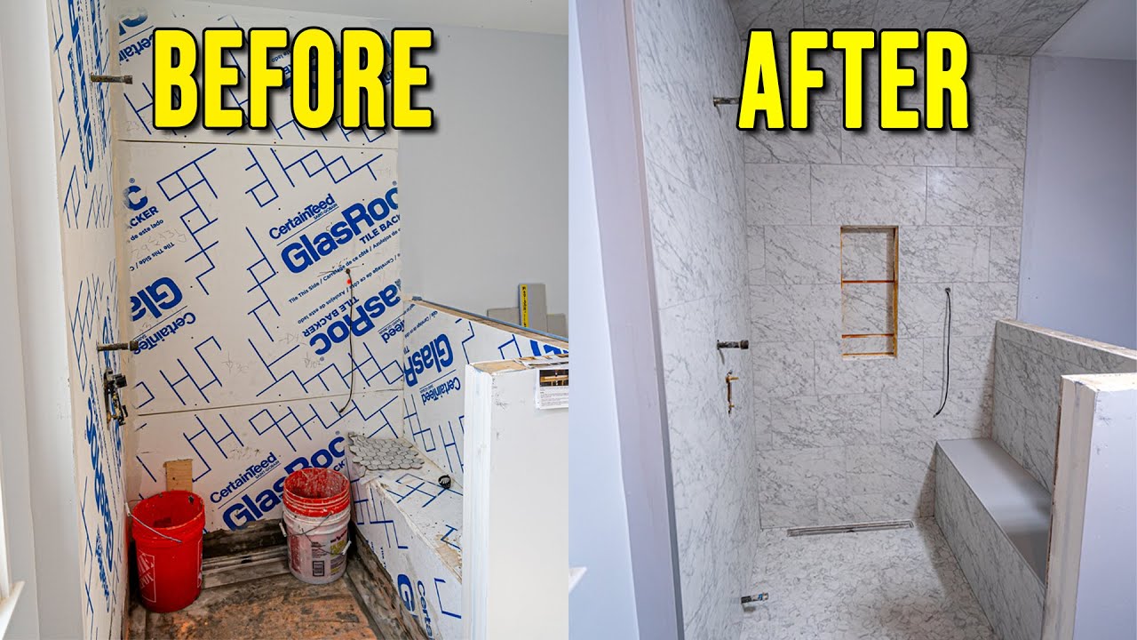 Before And After Shower Tiling Time Lapse - YouTube