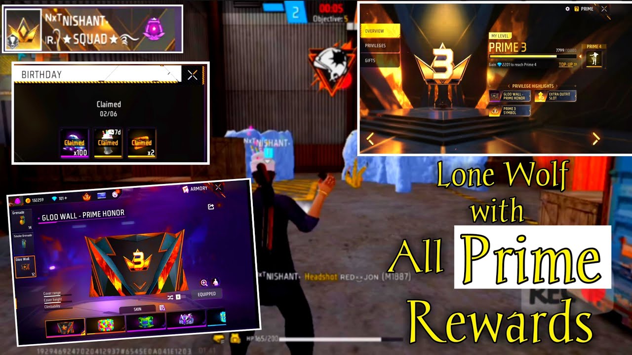 Claim all rewards of prime event | prime event Free Fire | lone wolf ...