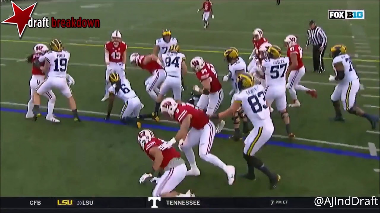 Mason Cole (Michigan LT) vs Wisconsin - 2017 - YouTube