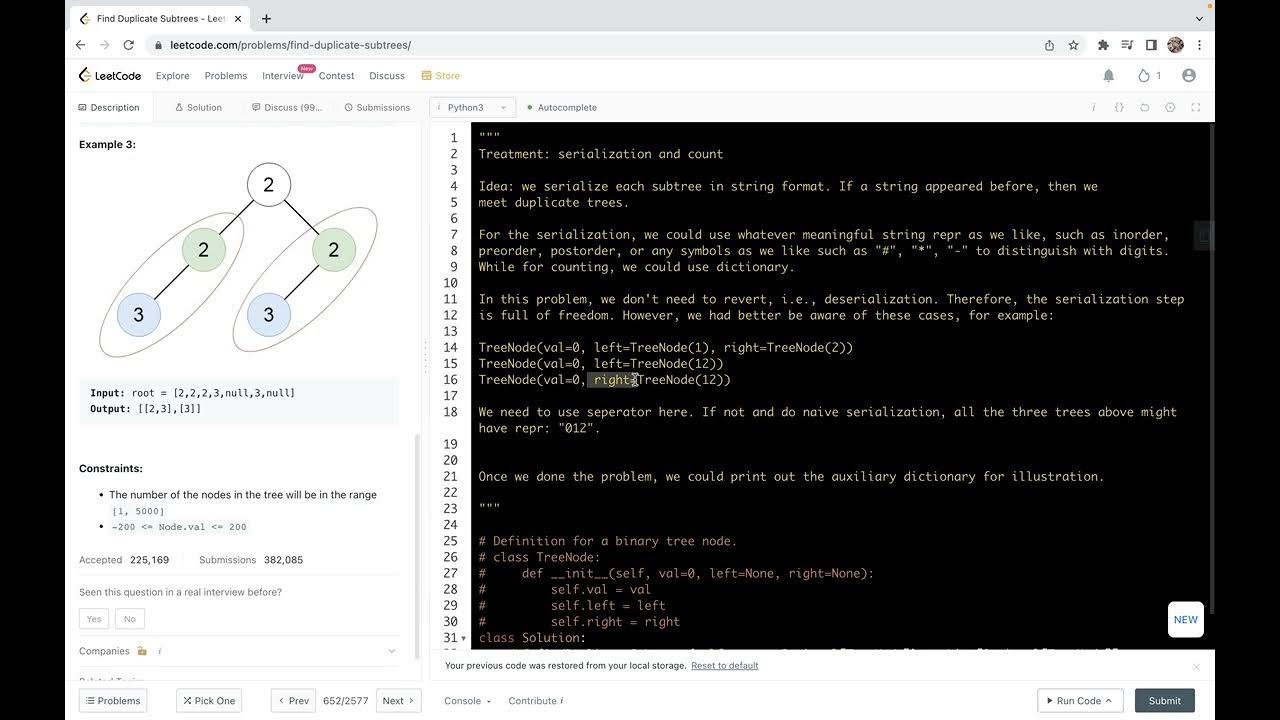 leetcode 652. Find Duplicate Subtrees - serialization and counting - YouTube