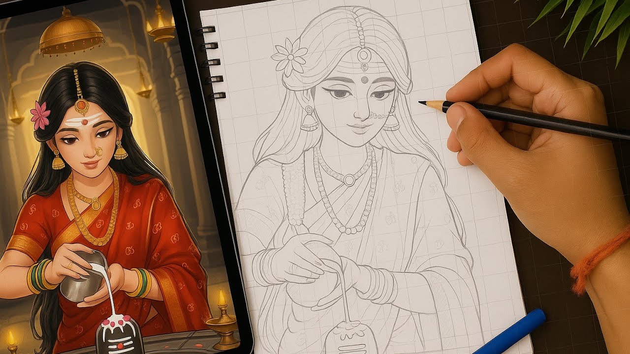 How to draw beautiful maa parvati😀/very easy and beautiful maaparvati ...