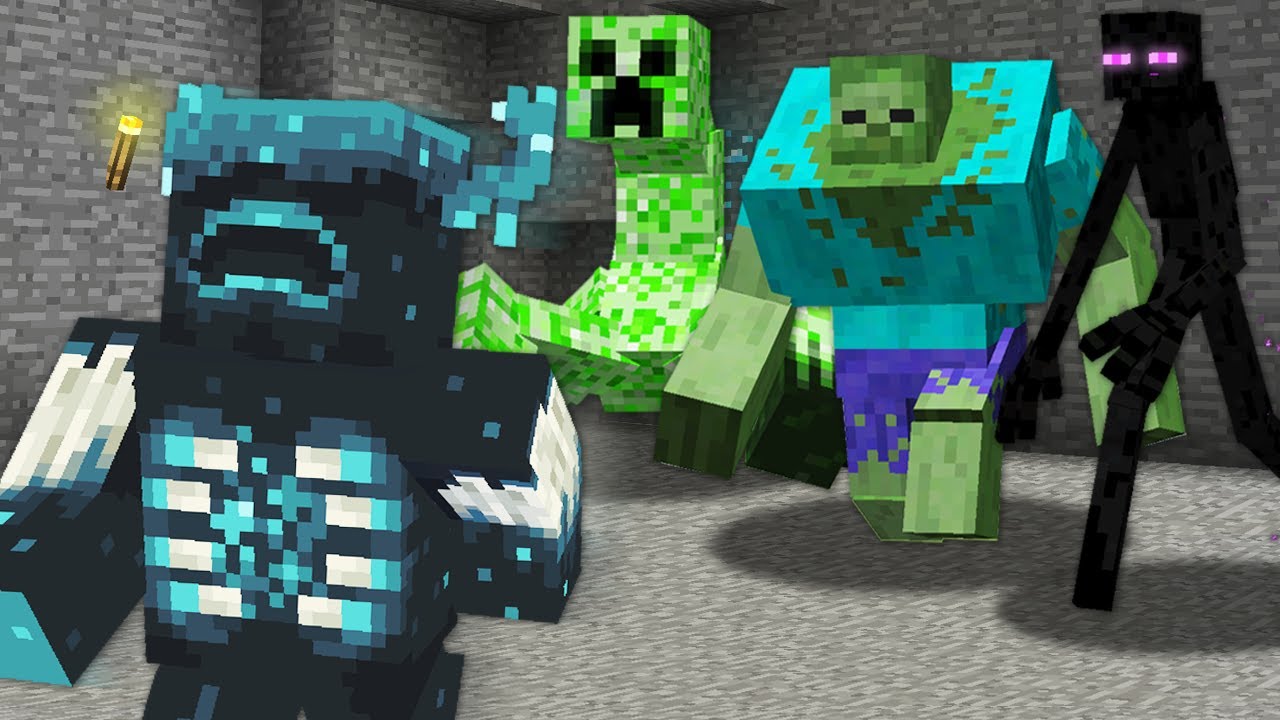 Zombie Enderman Creeper Skeleton Mutant Vs Warden In Minecraft Youtube
