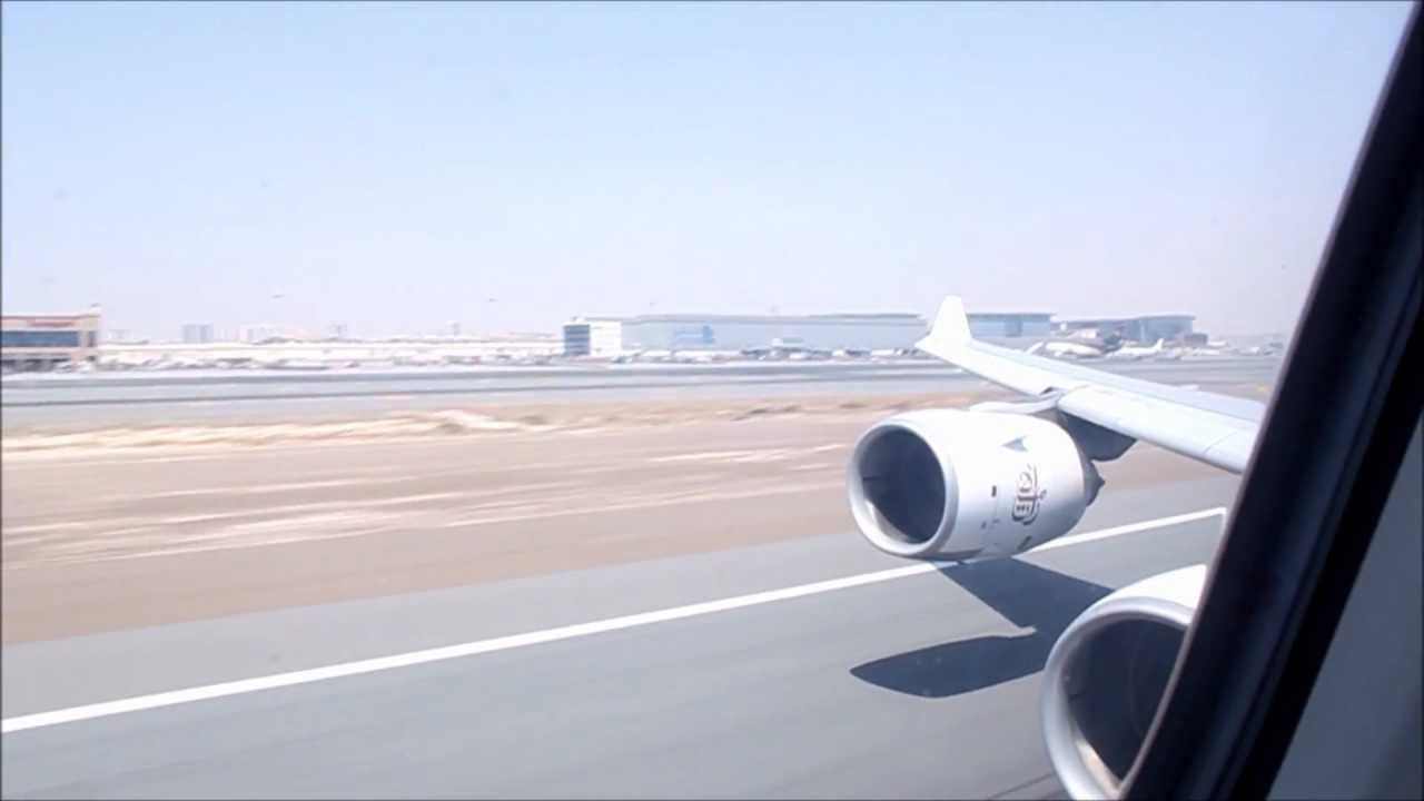 Emirates Airbus A340 500 take off from Dubai Airport - YouTube