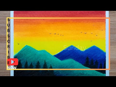 hillside sunset drawing/Sunset nature scenery drawing/Sunset mountain ...