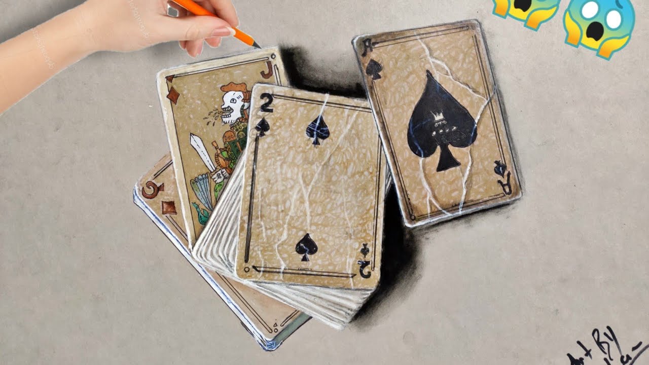 how to draw 3d playing cards - YouTube