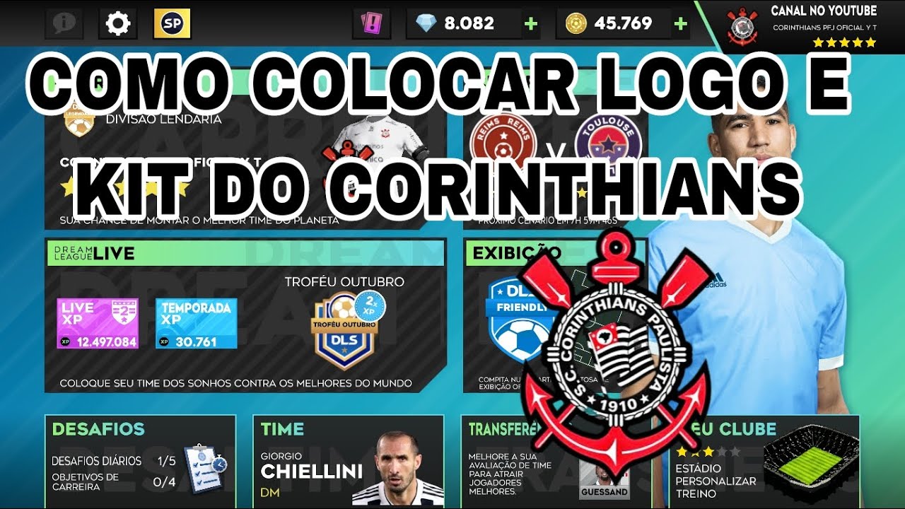 COMO COLOCAR O UNIFORME E LOGO DO CORINTHIANS NO DLS 23 - YouTube