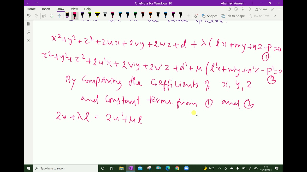 Analytical Solid Geometry Condition For Two Circles Lie On Same
