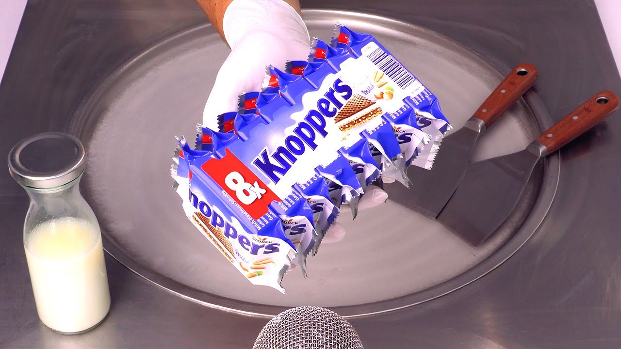 Knoppers Ice Cream Rolls | Milk Cream & Chocolate Waffle Sandwich ASMR ...