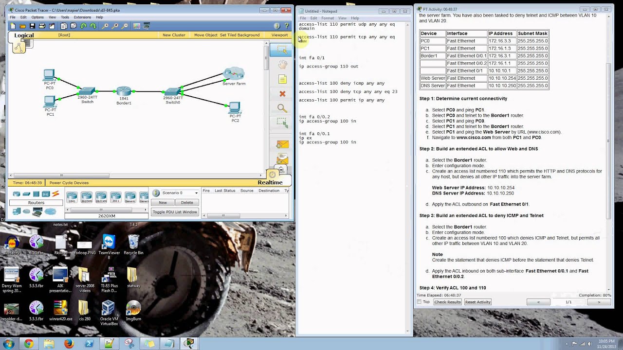 cisco packet tracer d3 8.4.5 extended ACLs DMZ - YouTube