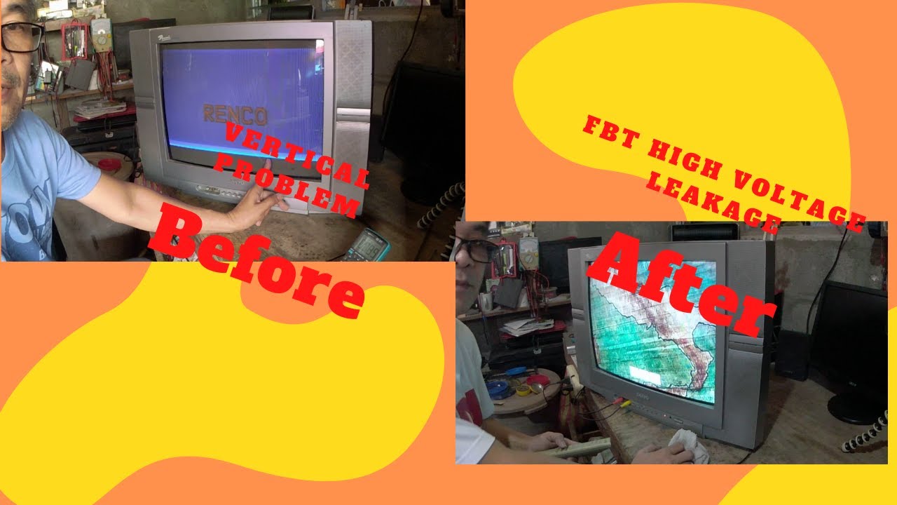 #59 Ep. Sanyo 21inch CRT TV Vertical Problem & High Voltage Leaking in ...