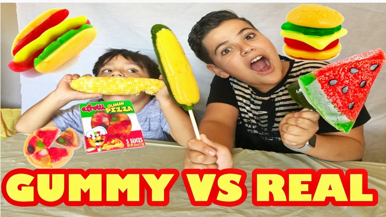 GUMMY food VS REAL food CHALLENGE!!! Giant GUMMY watermelon slice ...