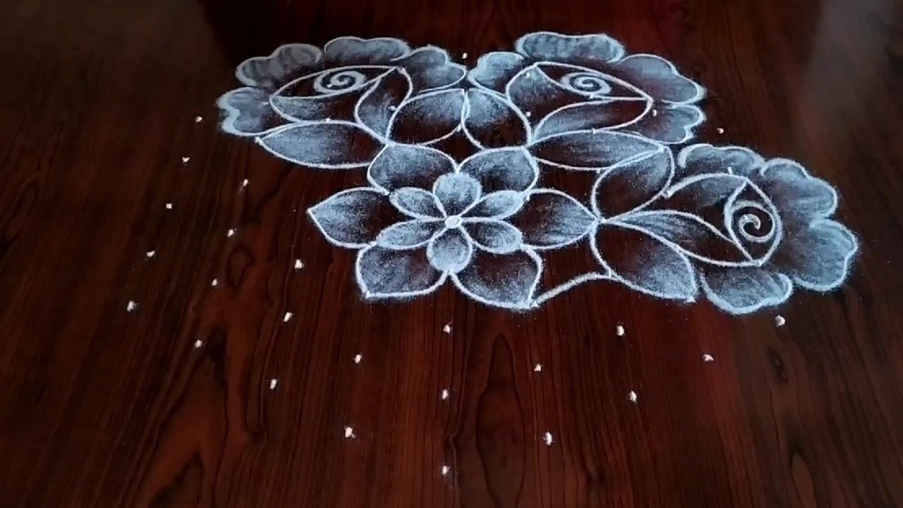 Simple & easy rose flowers rangoli (9×5) dots... - YouTube