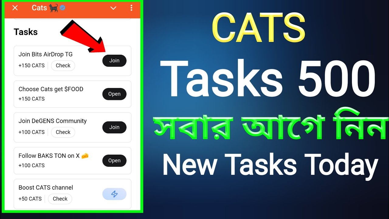 500 cats সবার আগে নিন | cats new tasks today | cats daily tasks ...