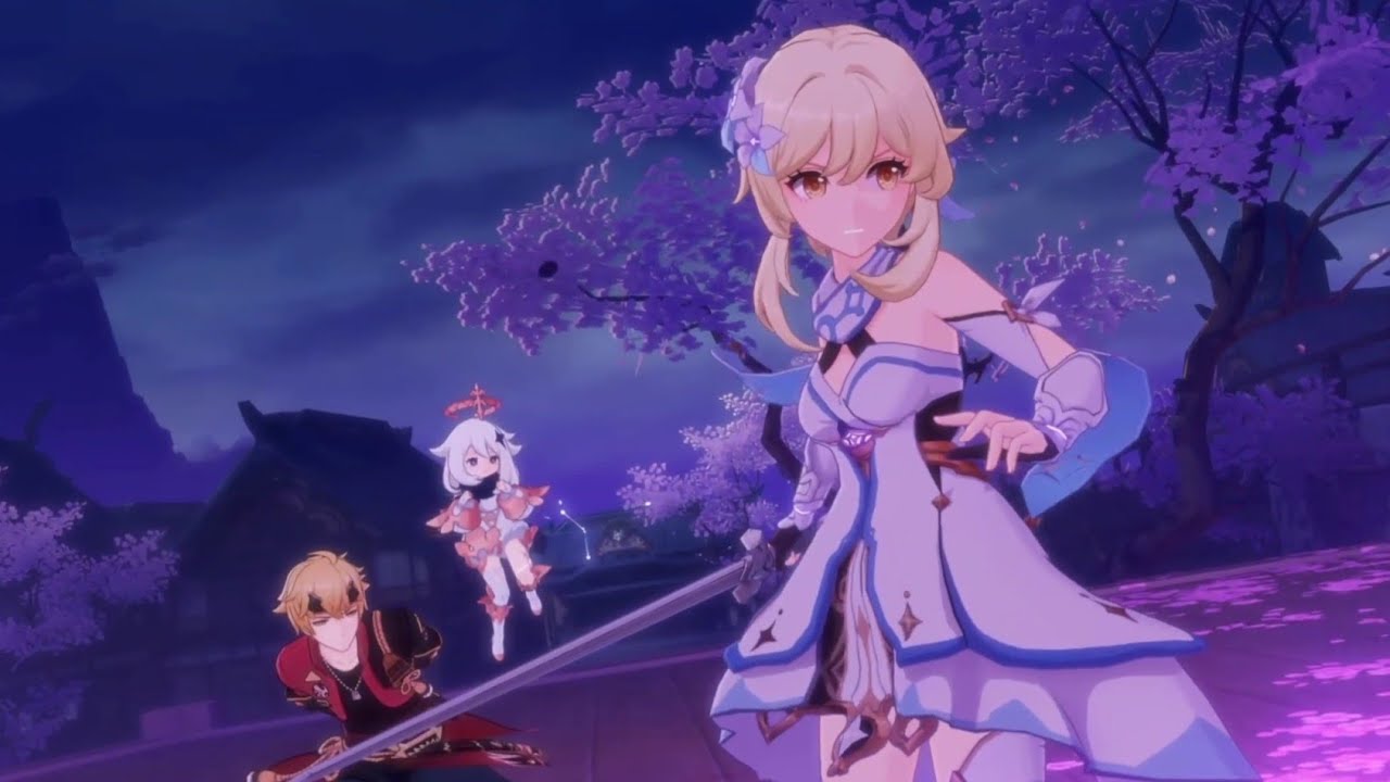 Genshin Impact Raiden Shogun vs Lumine (Traveler) cutscene Japanese ...