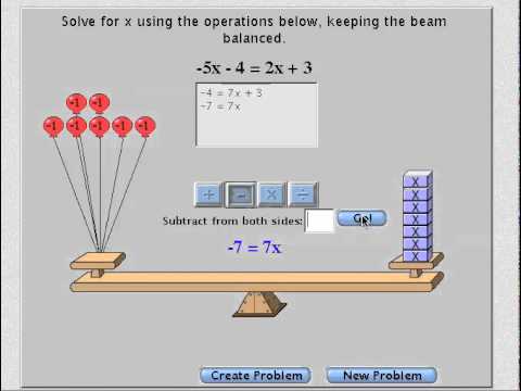 Bir Bilinmeyenli Denklemler 1 C (modelleme ile denklem çözümü, kaynak http://nlvm.usu.edu)