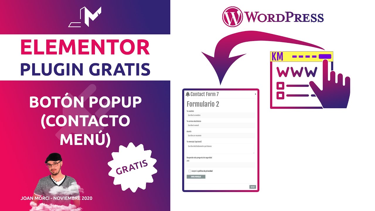 WordPress: Elementor. Botón Popup (Contacto Menú) - YouTube
