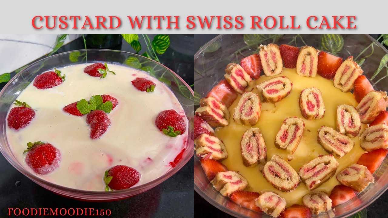 Custard with swiss roll cake / Cold Dessert / Custard Jelly - YouTube