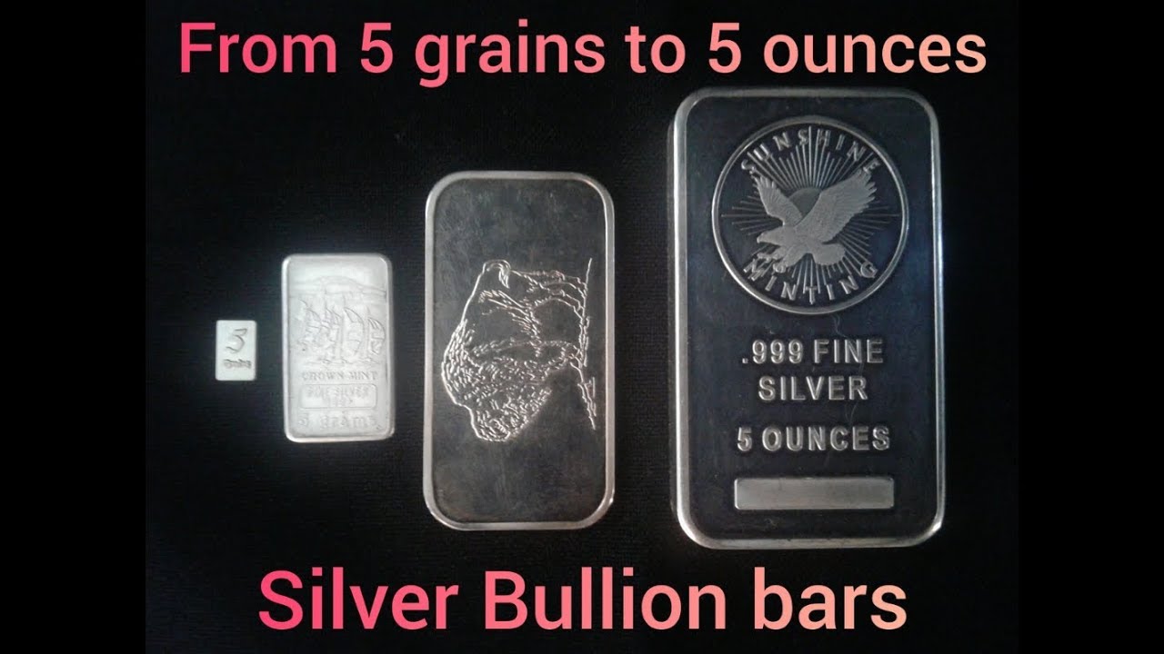 From 5 grains to 5 ounces. Different sized silver bullion bars. - YouTube