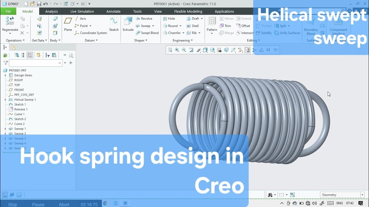 Hook spring design in creo | guide for beginners - YouTube