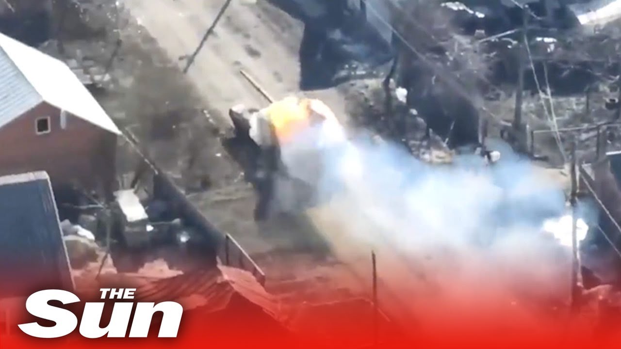 Moment fleeing Russian tank catches fire as Ukrainian forces strike ...