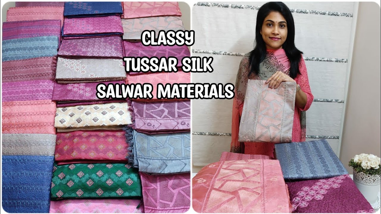 Classy Tussar Silk Salwar Materials | Embroidery Work | Rare ...