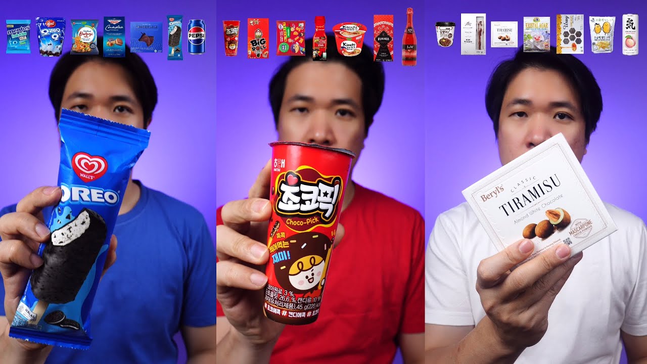 [COMPILATION] EAT RANDOM FOOD WITH BLUE 💙, RED ️, AND WHITE 🤍 PACKAGING ...