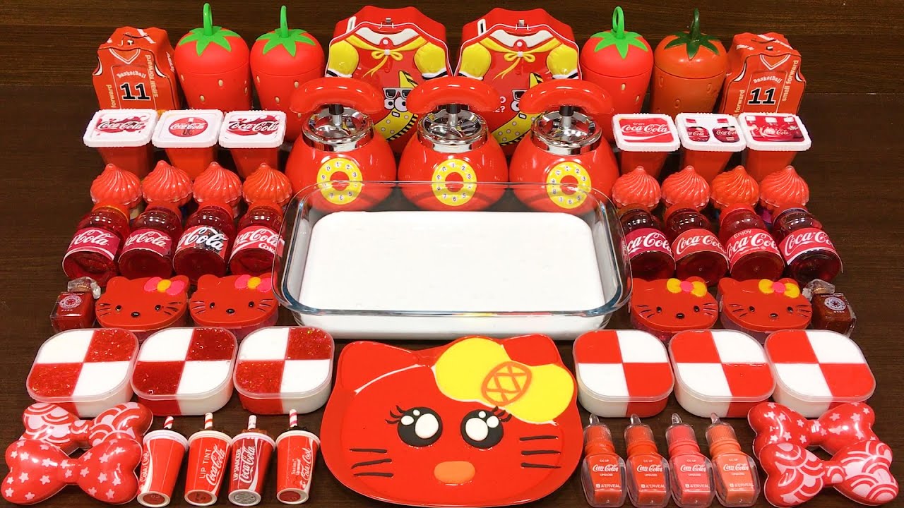 RED HELLO KITTY Slime ! Mixing Random into GLOSSY Slime ! Satisfying ...